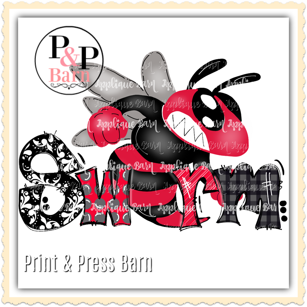 Swarm Word Doodle- Red Black – Print & Press Barn